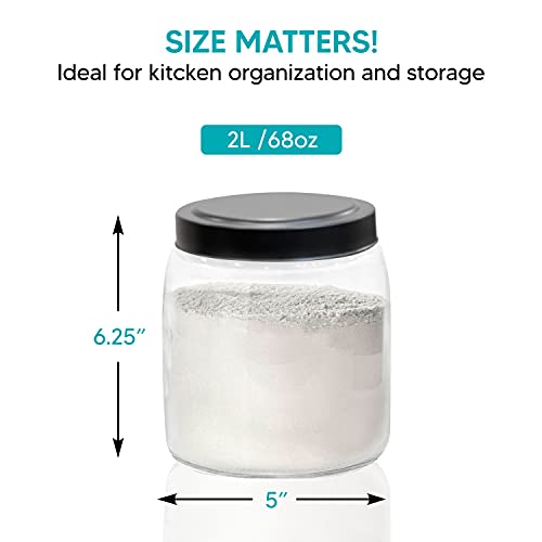 Kitchen Storage Jars Set of 2 – 68Oz Square Glass Canisters with Lids – Durable Canister Sets for Kitchen Counter – Non-BPA Glass – Multipurpose and Versatile Pantry Containers