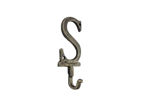 Handcrafted Nautical Decor Rustic Gold Cast Iron Letter S Alphabet Wall Hook 6"