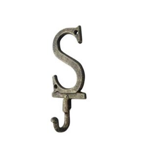 Handcrafted Nautical Decor Rustic Gold Cast Iron Letter S Alphabet Wall Hook 6"