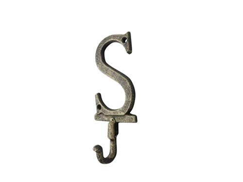 Handcrafted Nautical Decor Rustic Gold Cast Iron Letter S Alphabet Wall Hook 6"