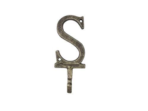 Handcrafted Nautical Decor Rustic Gold Cast Iron Letter S Alphabet Wall Hook 6"