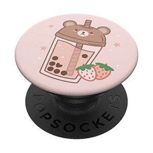 bubble milk tea boba cute bear kawaii aesthetic popsockets swappable popgrip