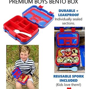 kinsho Bento Lunch Box and Matching Lunch Bag with Ice Pack Set for Kids, Toddlers (Blue Red Rockets)