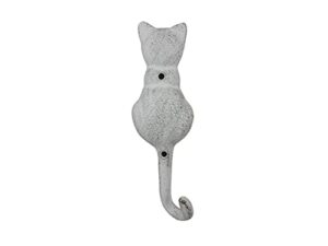 handcrafted nautical decor whitewashed cast iron cat tail decorative metal wall hook 7"