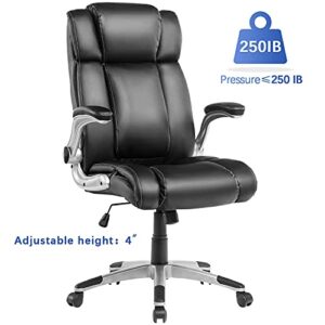 KCREAM Office Chair,Adjustable Computer Chair PU Leather Swivel Task Chair Flip-up Armrests Ergonomic Desk Chair with Thick Padded Lumbar Support (9139-black)