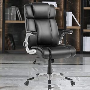 KCREAM Office Chair,Adjustable Computer Chair PU Leather Swivel Task Chair Flip-up Armrests Ergonomic Desk Chair with Thick Padded Lumbar Support (9139-black)