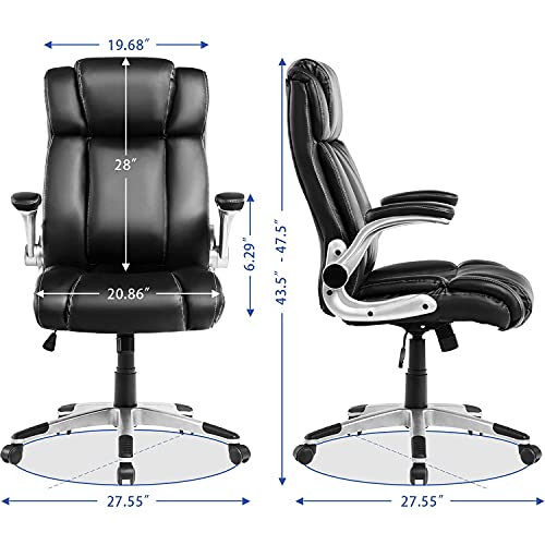 KCREAM Office Chair,Adjustable Computer Chair PU Leather Swivel Task Chair Flip-up Armrests Ergonomic Desk Chair with Thick Padded Lumbar Support (9139-black)