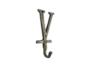 handcrafted nautical decor rustic gold cast iron letter v alphabet wall hook 6"