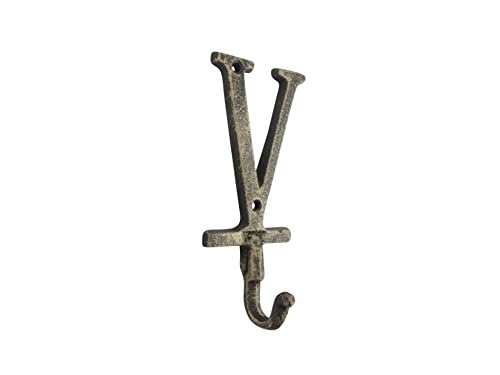 Handcrafted Nautical Decor Rustic Gold Cast Iron Letter V Alphabet Wall Hook 6"