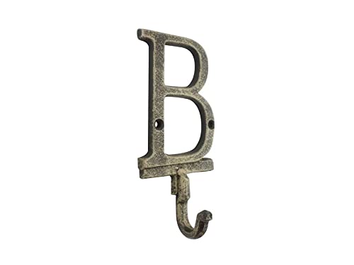 Handcrafted Nautical Decor Rustic Gold Cast Iron Letter B Alphabet Wall Hook 6"