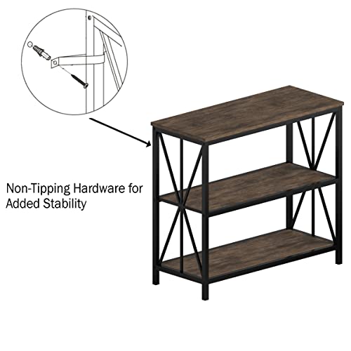 Lavish Home 3-Tier Bookshelf – Industrial Style Wooden Bookcases – Freestanding Shelving Unit for Home or Office (Brown Woodgrain) Set of 1