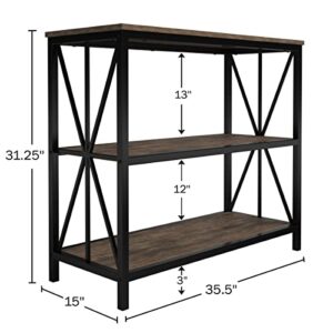 Lavish Home 3-Tier Bookshelf – Industrial Style Wooden Bookcases – Freestanding Shelving Unit for Home or Office (Brown Woodgrain) Set of 1