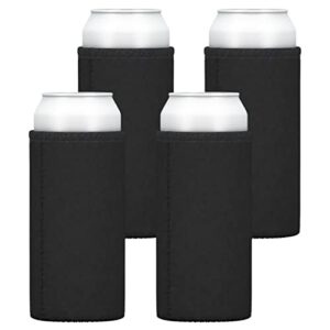 TahoeBay 16oz Can Sleeves (4-Pack) Premium 5mm Thick Neoprene Beer Coolies for Cans - Blank Drink Coolers (Black)