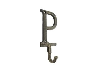 handcrafted nautical decor rustic gold cast iron letter p alphabet wall hook 6"