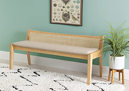 Powell Kasi Beige Rattan Cane Bench with Back, Large, Natural