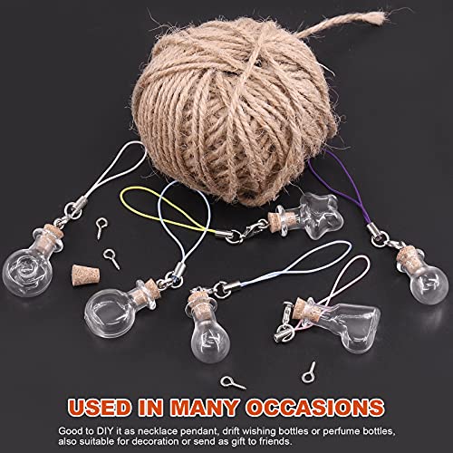 Tanstic 119Pcs 6 Shapes Glass Jars Bottles with Cork Stoppers Set, 48Pcs Wish Bottles Glass Favor Jars with 50Pcs Eye Screws, Lobster Claw Clasps and 30 Yards Twine for Wedding Party DIY Decoration