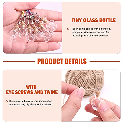 Tanstic 119Pcs 6 Shapes Glass Jars Bottles with Cork Stoppers Set, 48Pcs Wish Bottles Glass Favor Jars with 50Pcs Eye Screws, Lobster Claw Clasps and 30 Yards Twine for Wedding Party DIY Decoration