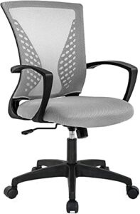 ergonomic adjustable office chair desk chair mesh computer chair swivel mesh chair mid back with lumbar support&armrests,executive task chair rolling swivel chair for work gaming home(grey)