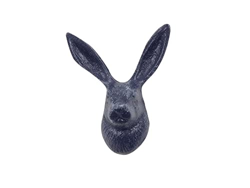 Handcrafted Nautical Decor Rustic Dark Blue Cast Iron Decorative Rabbit Hook 5"