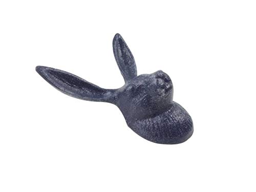 Handcrafted Nautical Decor Rustic Dark Blue Cast Iron Decorative Rabbit Hook 5"