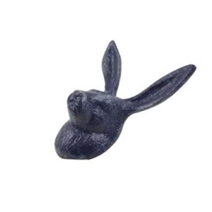 Handcrafted Nautical Decor Rustic Dark Blue Cast Iron Decorative Rabbit Hook 5"