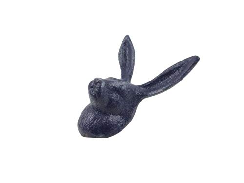 Handcrafted Nautical Decor Rustic Dark Blue Cast Iron Decorative Rabbit Hook 5"