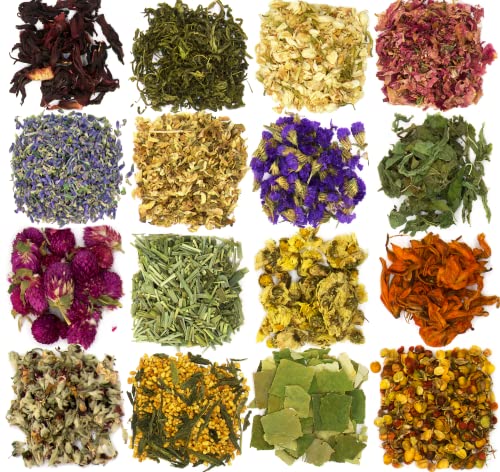 16 Bags Dried Flowers for Soap Making, Dried Flowers for Candle Making, Soap Flowers and Dried Herbs for Candle Oil, Bath Bombs. Essential Fragrant – The Best Variety of Grade A Flowers