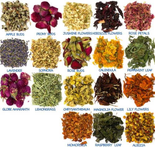 16 Bags Dried Flowers for Soap Making, Dried Flowers for Candle Making, Soap Flowers and Dried Herbs for Candle Oil, Bath Bombs. Essential Fragrant – The Best Variety of Grade A Flowers