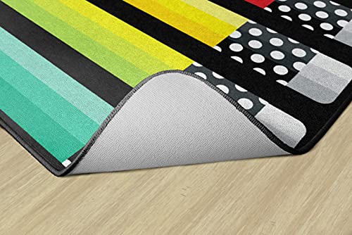 Flagship Carpets Schoolgirl Style Stylish Black & White Brights Pencil Classroom Area Rug for Indoor Classroom Learning or Kid Bedroom Educational Play Mat, 7'6" x 12', Multi