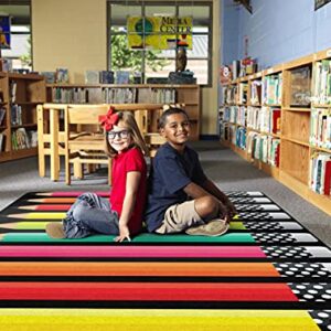 Flagship Carpets Schoolgirl Style Stylish Black & White Brights Pencil Classroom Area Rug for Indoor Classroom Learning or Kid Bedroom Educational Play Mat, 7'6" x 12', Multi