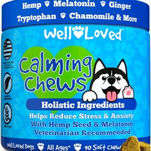 Well Loved Calming Chews for Dogs - Dog Calming Treats, Made in USA, Vet Developed, Dog Anxiety Relief, Separation, Fireworks, Travel & Stress Support, Melatonin, Natural & Holistic, 90 Calming Treats