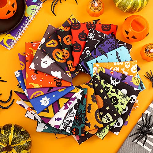 20 Pieces 10 x 10 Inch Halloween Fabric Quilting Bat Pumpkin Skull Print Patchwork Squares Craft Bundle Mixed Pattern Fabric Halloween Theme Decorative Fabric for DIY Halloween Decor (Chic Style)