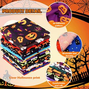 20 Pieces 10 x 10 Inch Halloween Fabric Quilting Bat Pumpkin Skull Print Patchwork Squares Craft Bundle Mixed Pattern Fabric Halloween Theme Decorative Fabric for DIY Halloween Decor (Chic Style)