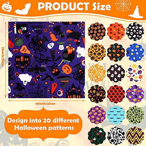 20 Pieces 10 x 10 Inch Halloween Fabric Quilting Bat Pumpkin Skull Print Patchwork Squares Craft Bundle Mixed Pattern Fabric Halloween Theme Decorative Fabric for DIY Halloween Decor (Chic Style)