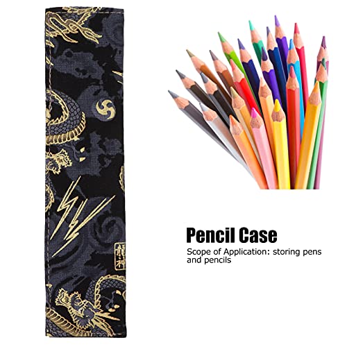 Fabric Single Pen Case Light Weight Bronzing Cotton Pen Case for Pen Pencils School Students(Black Dragon)