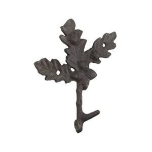 Handcrafted Nautical Decor Cast Iron Oak Tree Leaves with Acorns Decorative Metal Tree Branch Hooks 6.5"