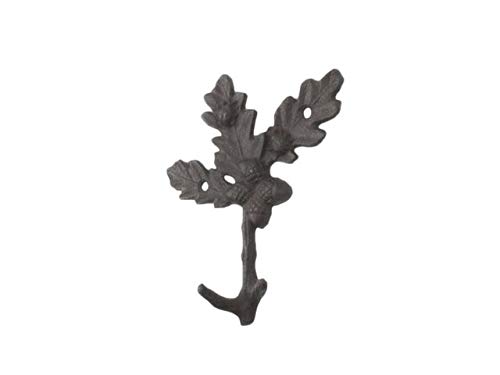 Handcrafted Nautical Decor Cast Iron Oak Tree Leaves with Acorns Decorative Metal Tree Branch Hooks 6.5"