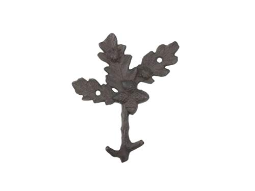 Handcrafted Nautical Decor Cast Iron Oak Tree Leaves with Acorns Decorative Metal Tree Branch Hooks 6.5"