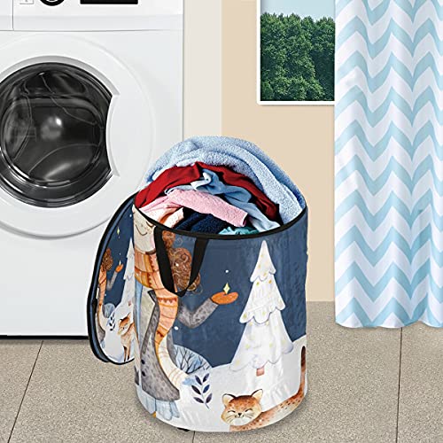 Landscape Christmas Tree Pop Up Laundry Hamper Collapsible with Lid Dirty Clothes Hamper Laundry Basket Storage Baskets Organizer for Laundromat, Dorm, Apartment