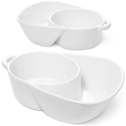 LE TAUCI Chip and Dip Bowls, Anti-Soggy Cereal Bowl, Soup and Side/Cracker Bowls Sets for Breakfast, Soup and Sandwich, Bread Dipping Bowls, Set of 2, White