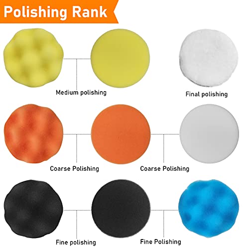 Jaronx 27PCS Car Polishing Pad Kit, 10pcs 4" and 10pcs 3" Car Foam Buffing Pads, Car Polisher Kit Car Drill Polishing Kit with Car Detailing Drill Brushes, Car Washing Mitt, Car Cleaning Towel