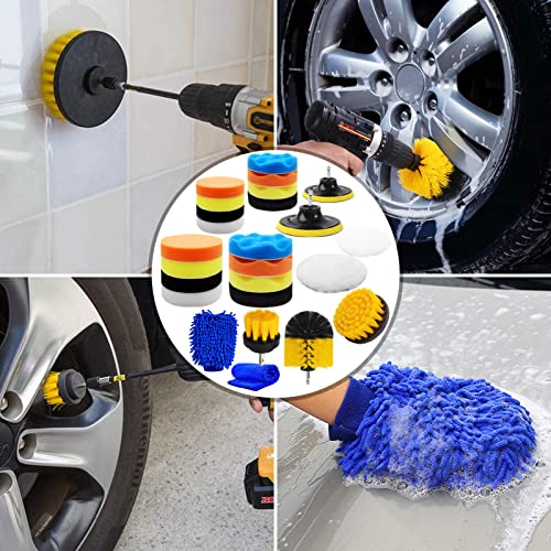 Jaronx 27PCS Car Polishing Pad Kit, 10pcs 4" and 10pcs 3" Car Foam Buffing Pads, Car Polisher Kit Car Drill Polishing Kit with Car Detailing Drill Brushes, Car Washing Mitt, Car Cleaning Towel