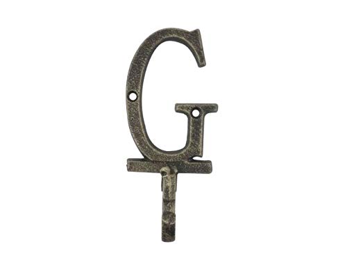 Handcrafted Nautical Decor Rustic Gold Cast Iron Letter G Alphabet Wall Hook 6"