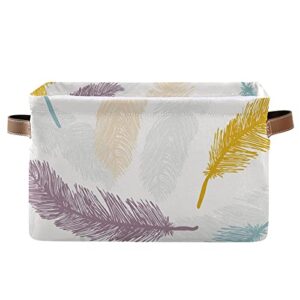 susiyo boho colorful feathers storage bins, 14 x 10 inch canvas storage basket for shelves closet organizing - 1 piece