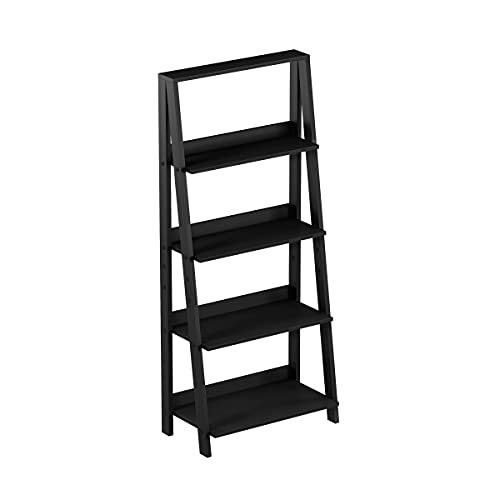 Lavish Home 4-Tier Ladder Bookshelf – Freestanding Wooden Living Room Shelves – Decorative Bookcases for Home and Office (Black) Set of 1