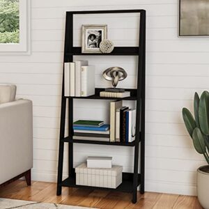 Lavish Home 4-Tier Ladder Bookshelf – Freestanding Wooden Living Room Shelves – Decorative Bookcases for Home and Office (Black) Set of 1