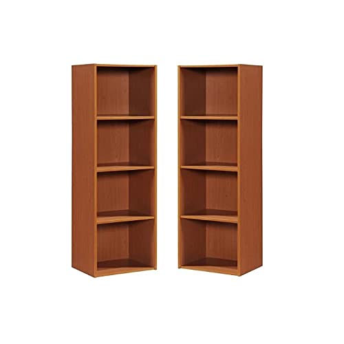 Home Square 4 Shelf Multi-Purpose Wooden Bookcase Set in Cherry (Set of 2)