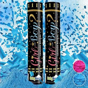 gender reveal confetti powder cannon biodegradable baby boy blue baby girl pink gender reveal poppers - he or she smoke bomb baby shower baby party decorations supplies confetti sticks (2 blue)