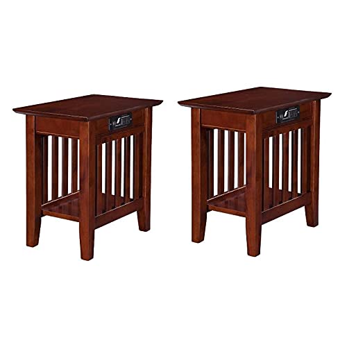 Home Square 2 Piece Mission Charger Chair Side Table Set in Walnut