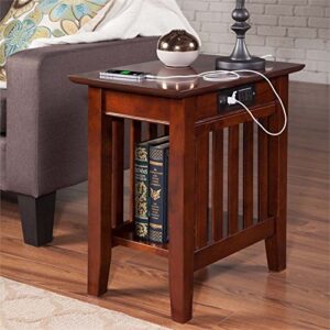 Home Square 2 Piece Mission Charger Chair Side Table Set in Walnut